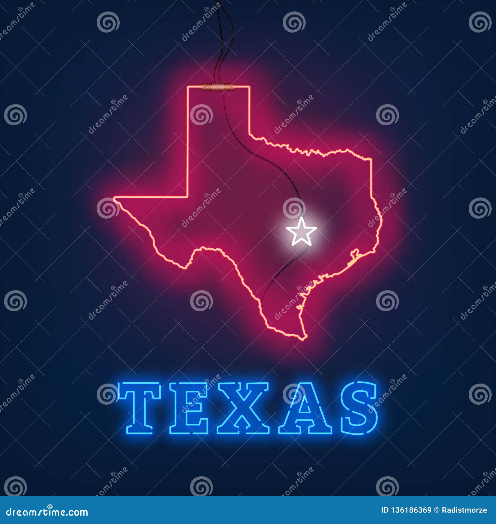 Neon Map State of Texas on Dark Background. Stock Vector - Illustration ...