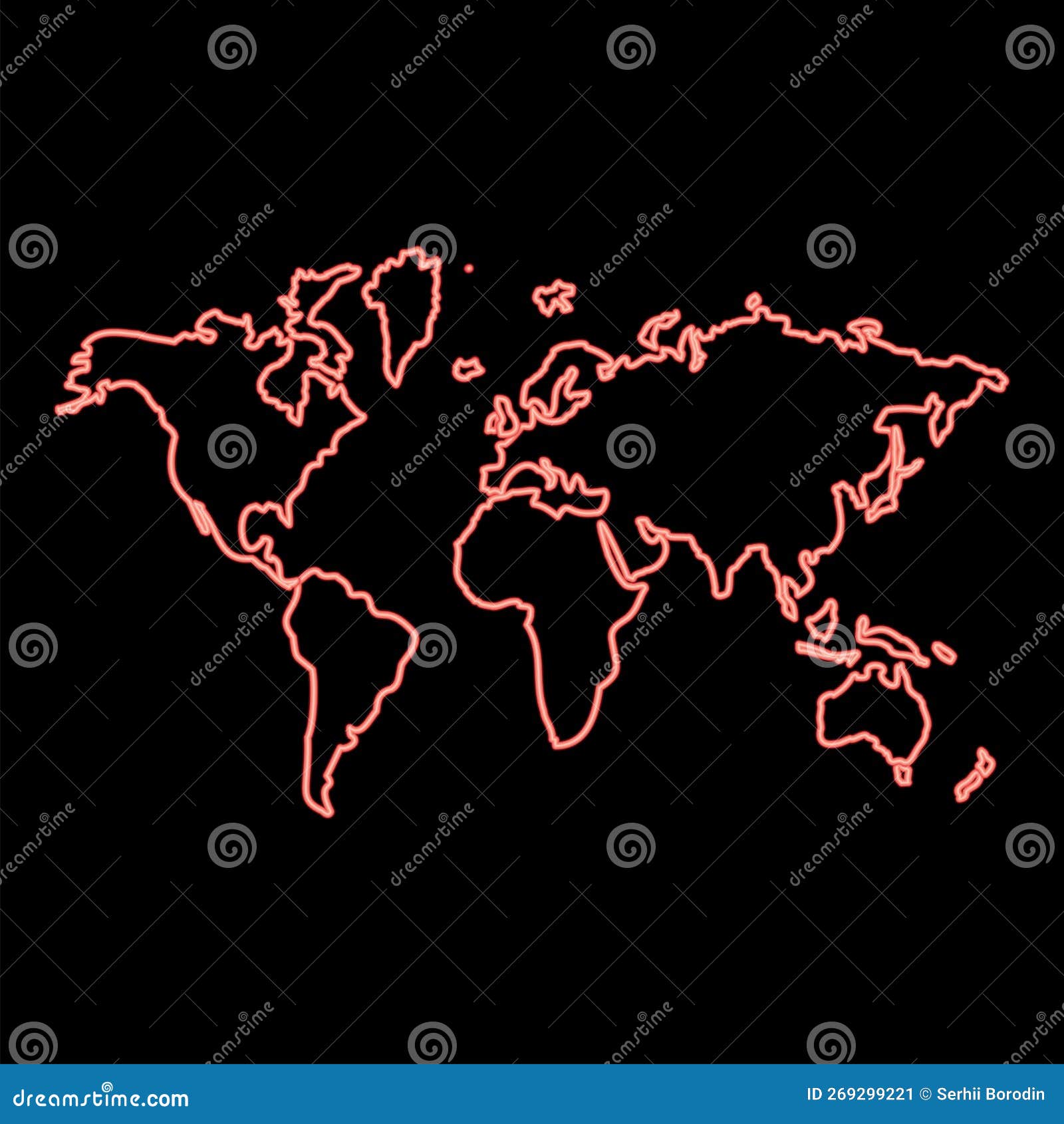 Neon Map World Red Color Vector Illustration Image Flat Style Stock ...