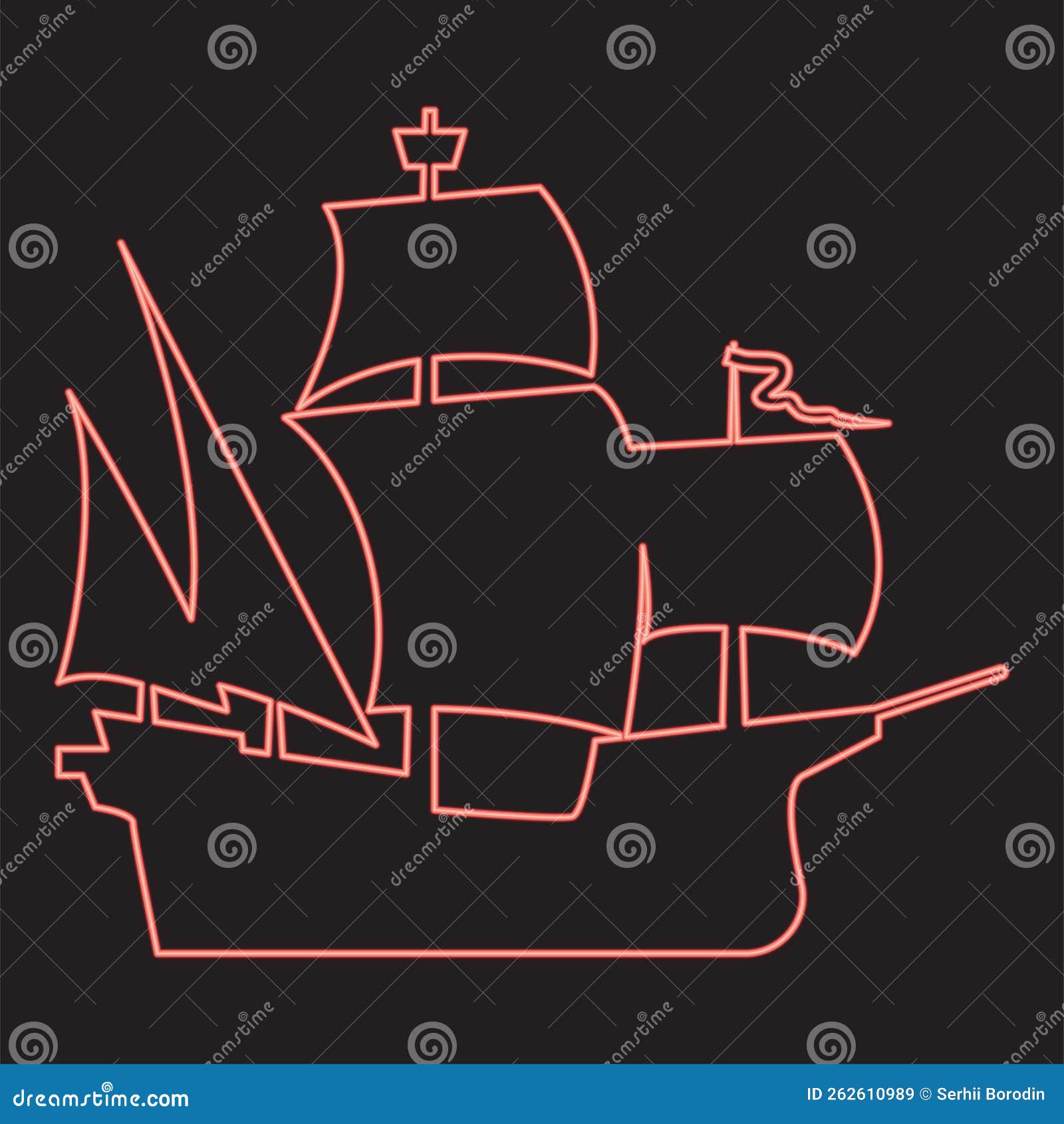 Neon Medieval Ship Red Color Vector Illustration Image Flat Style Stock ...