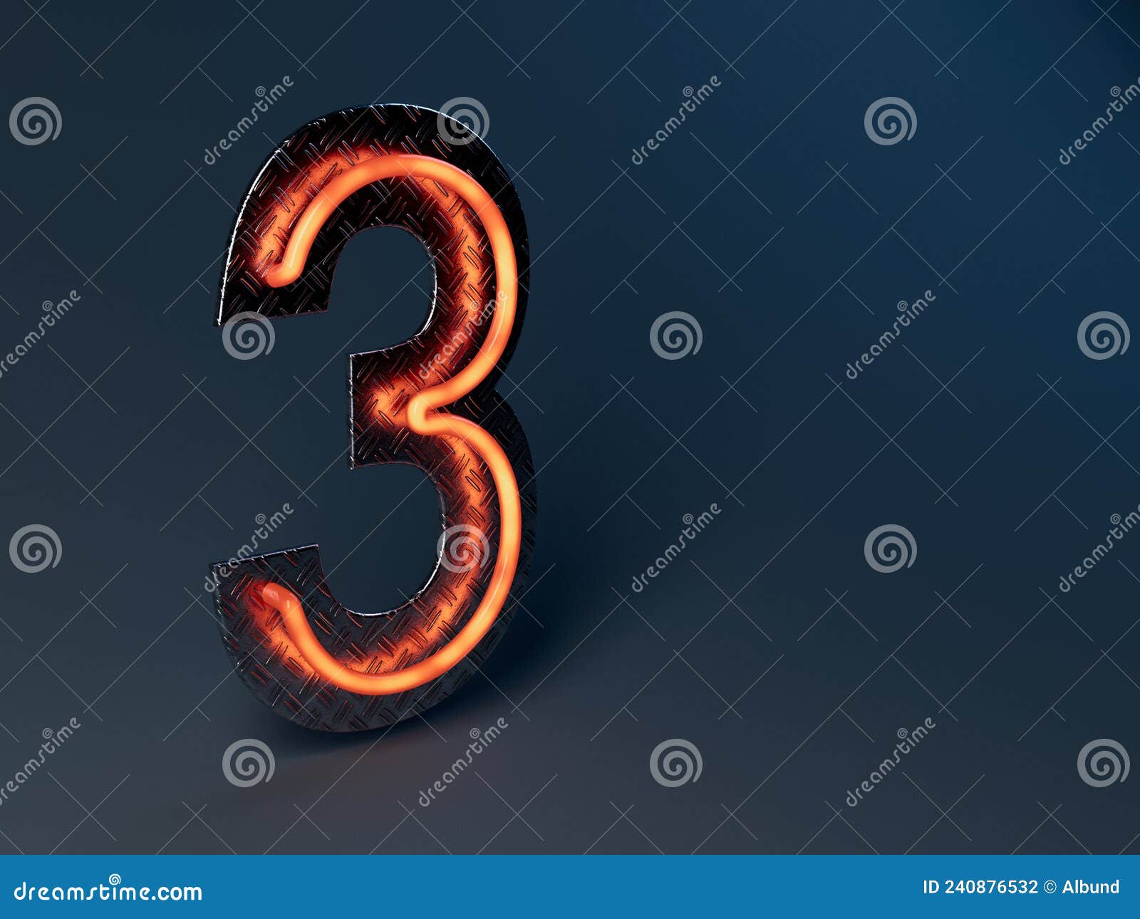 Neon and Metal Number Three Stock Illustration - Illustration of ...