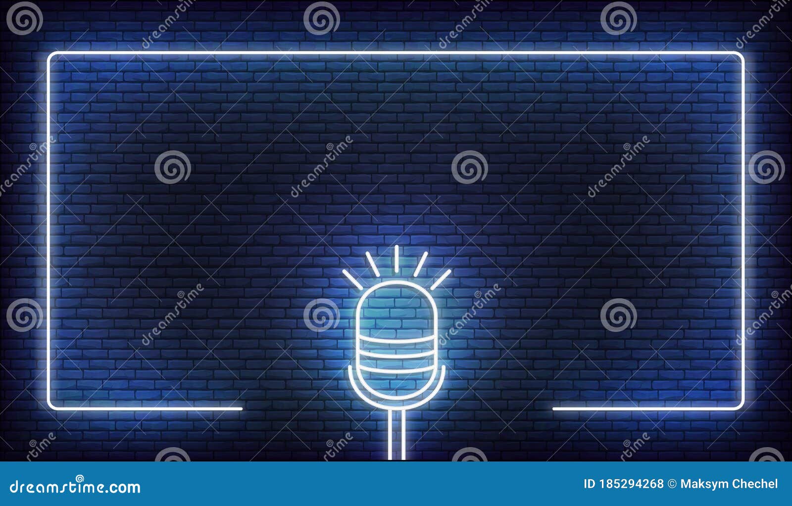 Neon Microphone And Border Frame Template For Podcast Live Music