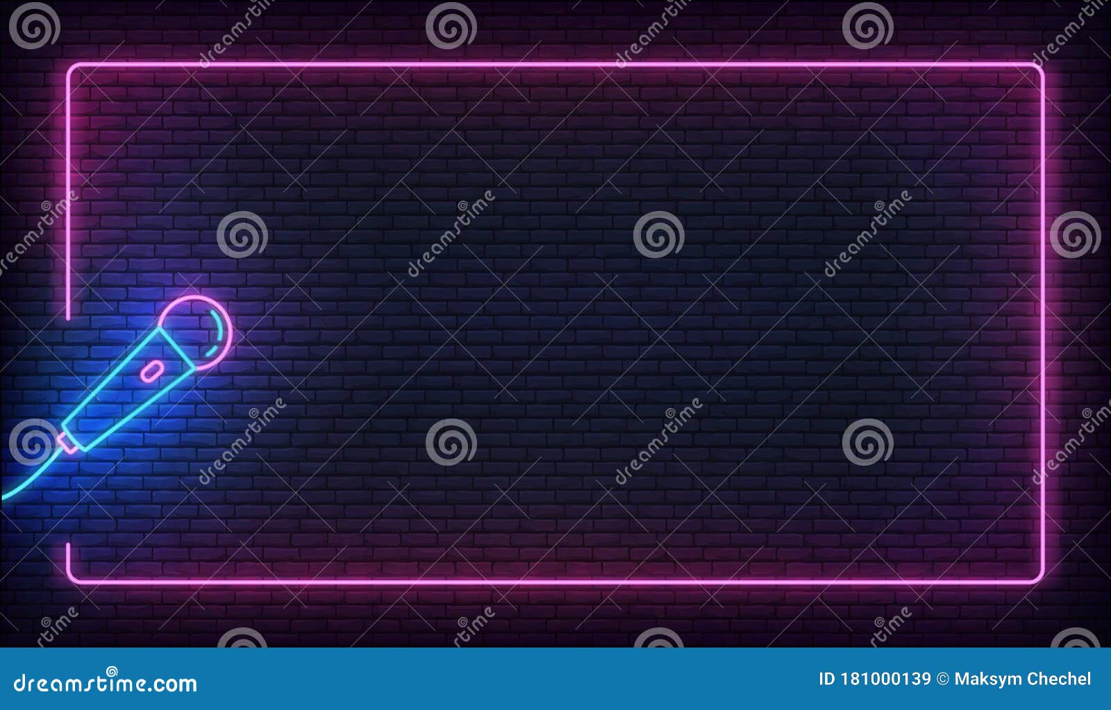 Neon Microphone And Glowing Border Frame Template For Karaoke Live