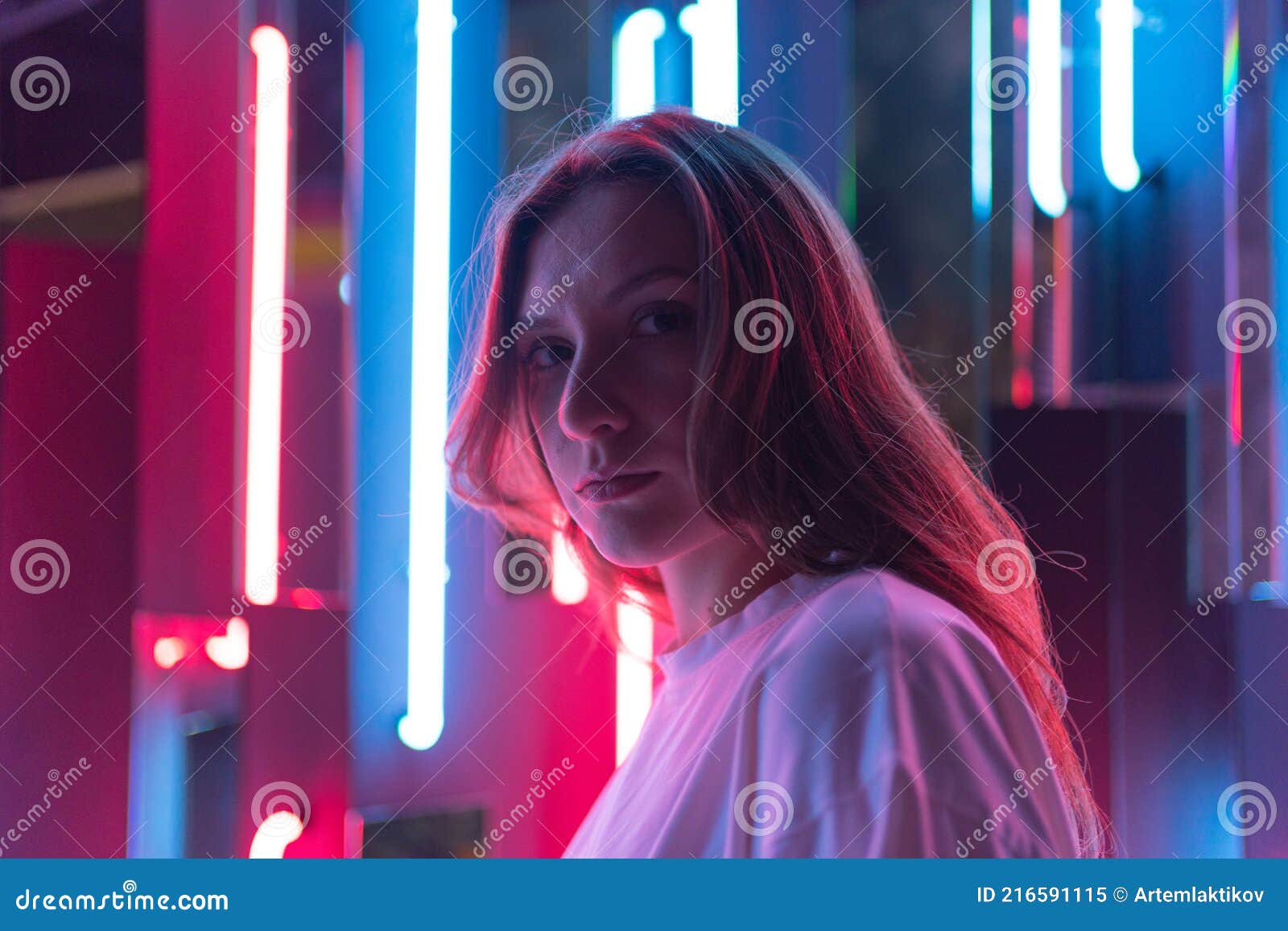 Neon Model Poses. Young Model in Colourful Light Stock Image - Image of ...