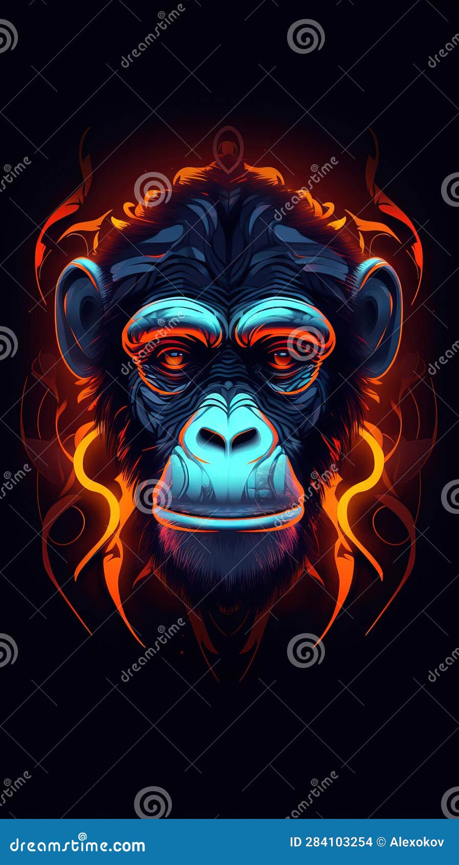 Neon Monkey on Dark Background. Generative AI Stock Illustration ...