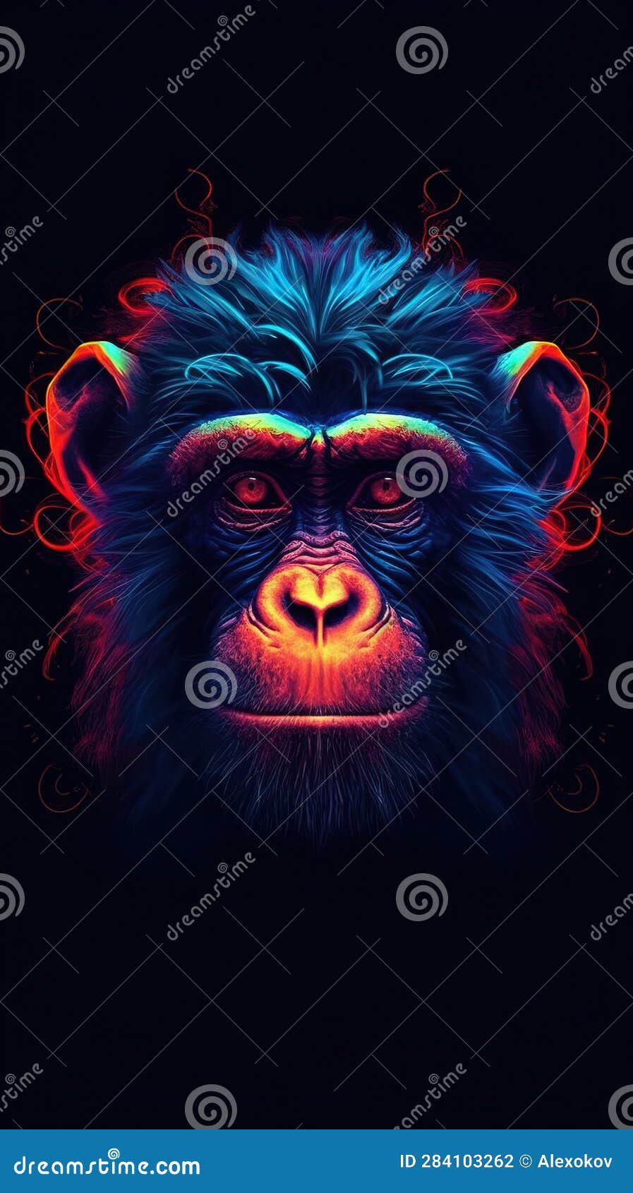 Neon Monkey on Dark Background. Generative AI Stock Illustration ...