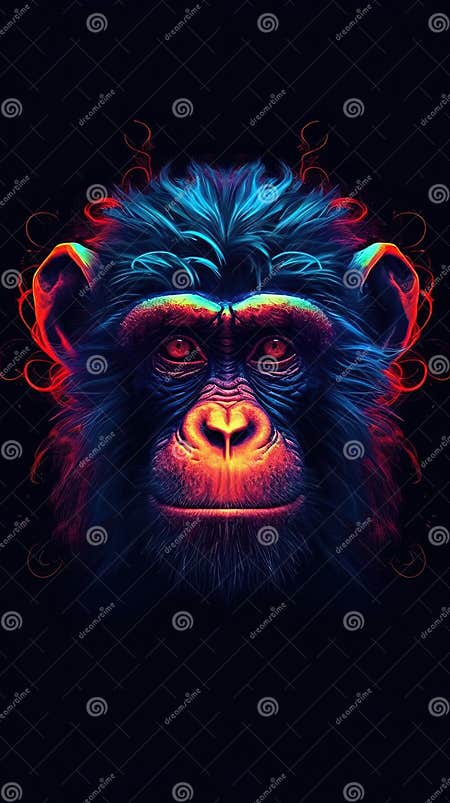 Neon Monkey on Dark Background. Generative AI Stock Illustration ...
