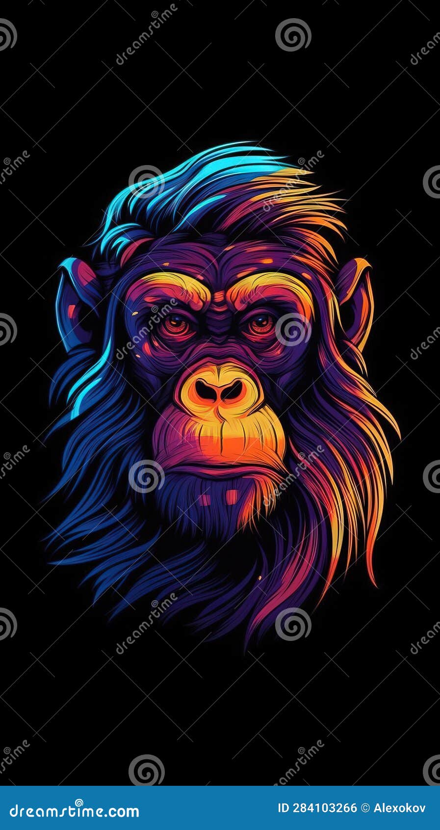Neon Monkey on Dark Background. Generative AI Stock Illustration ...