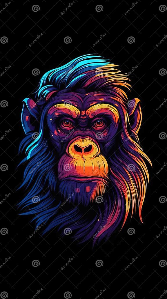 Neon Monkey on Dark Background. Generative AI Stock Illustration ...