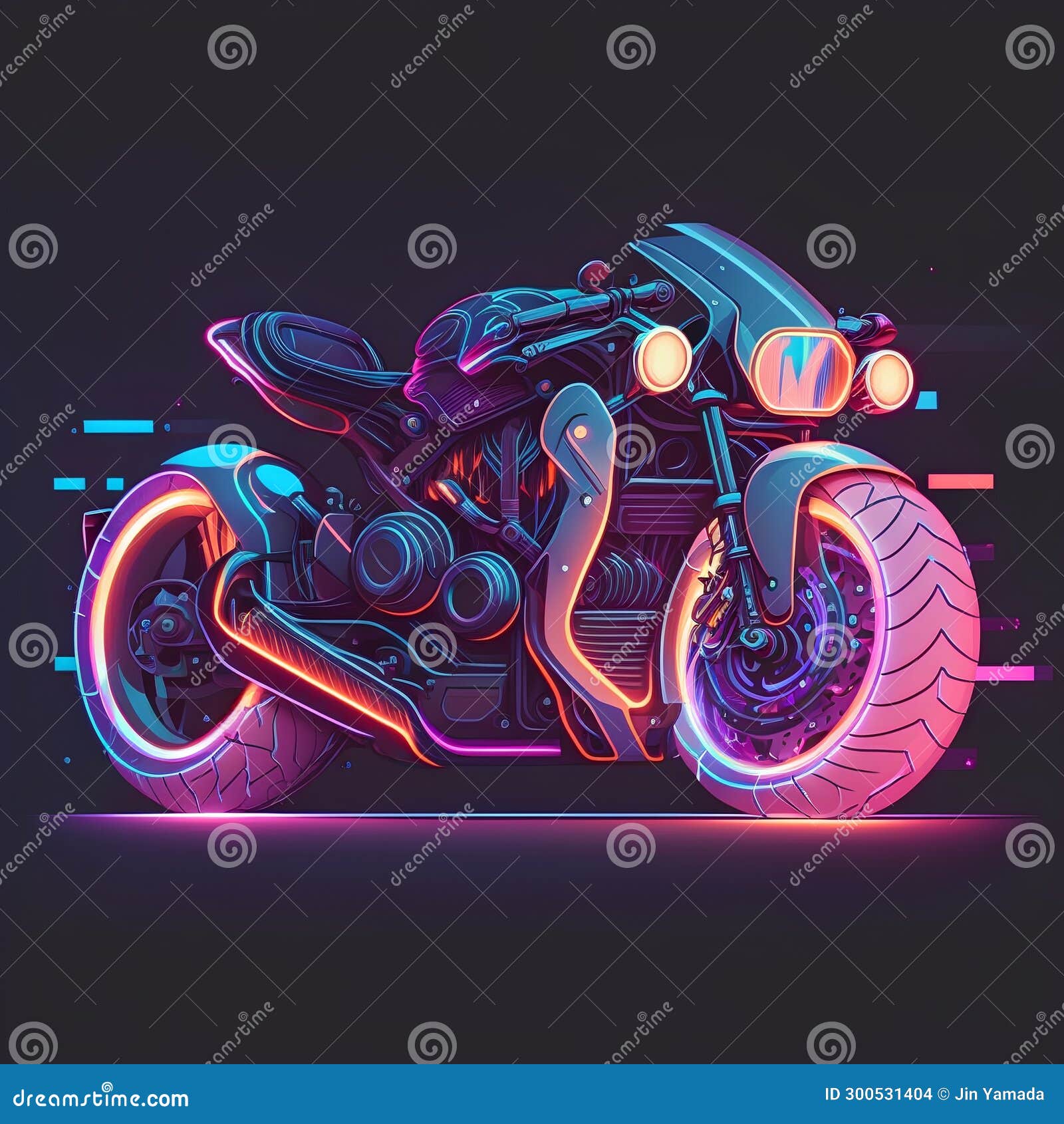 Neon Motorcycle on a Dark Background. Vector Illustration in Neon Style ...