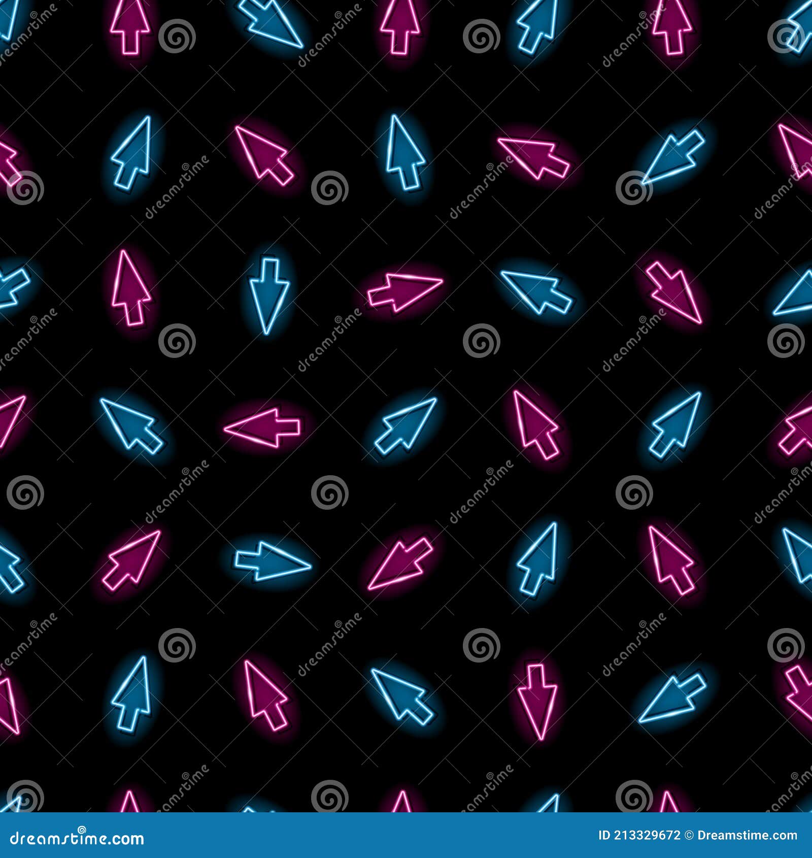 Neon Mouse Cursor Seamless Pattern. Pink and Blue Pointing Arrow on ...