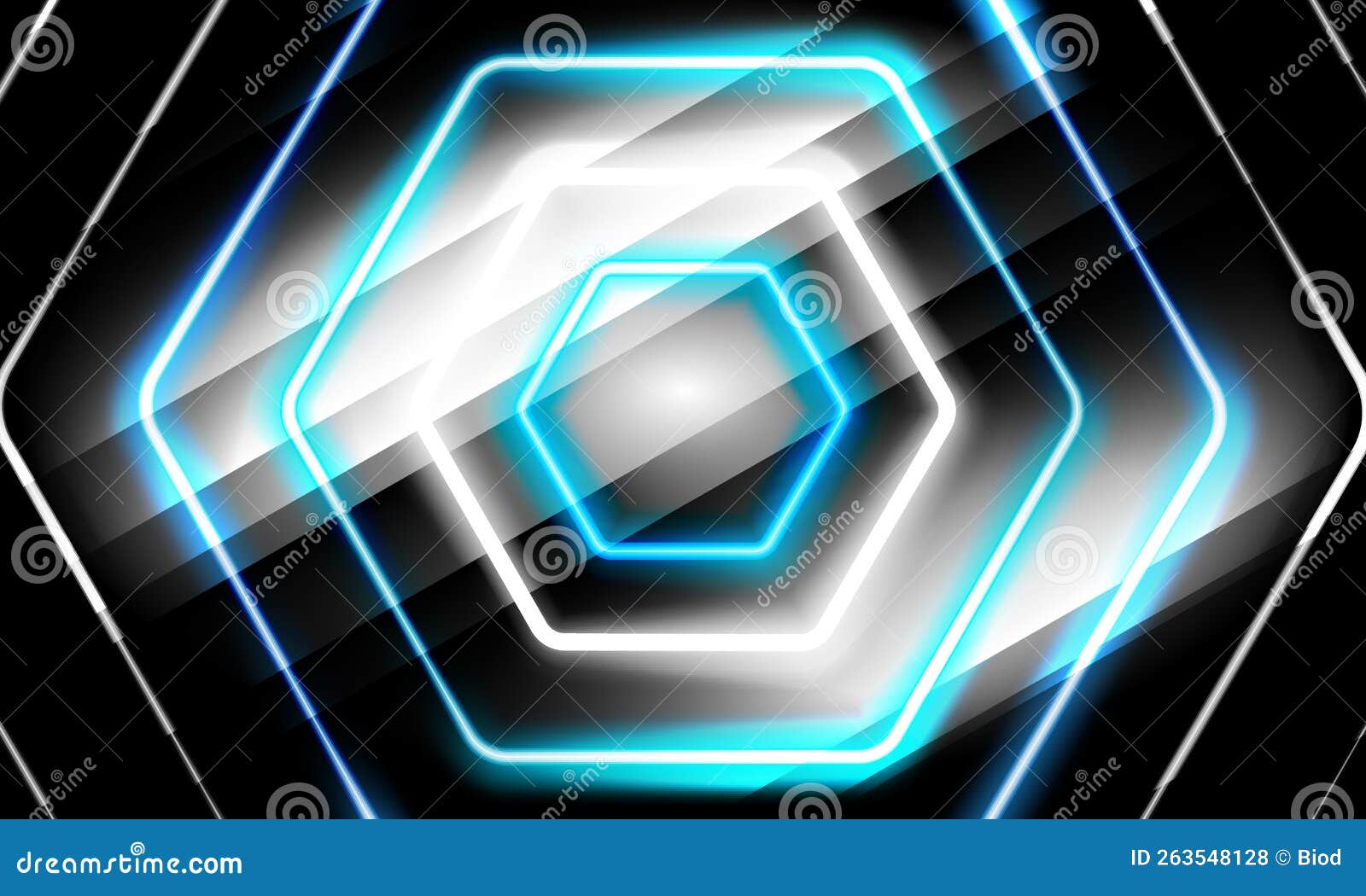 Neon Multicolor Hexagon on Black Background. Glowing Honeycomb ...