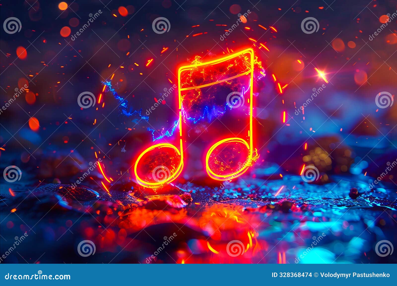 A Neon Music Note on a Blue and Red Background Stock Photo - Image of ...