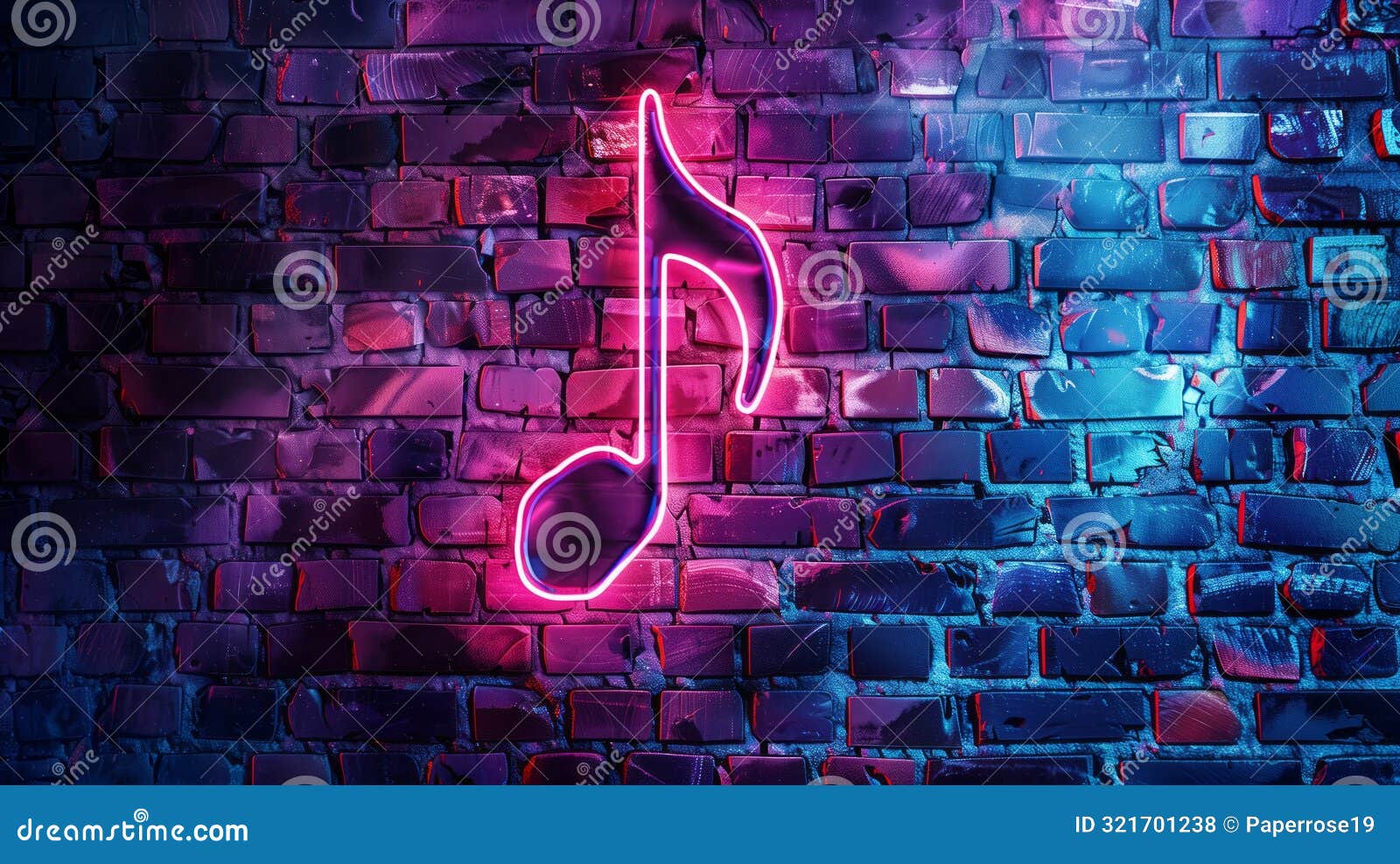 Neon Music Note on Brick Wall Stock Photo - Image of abstract, digital ...