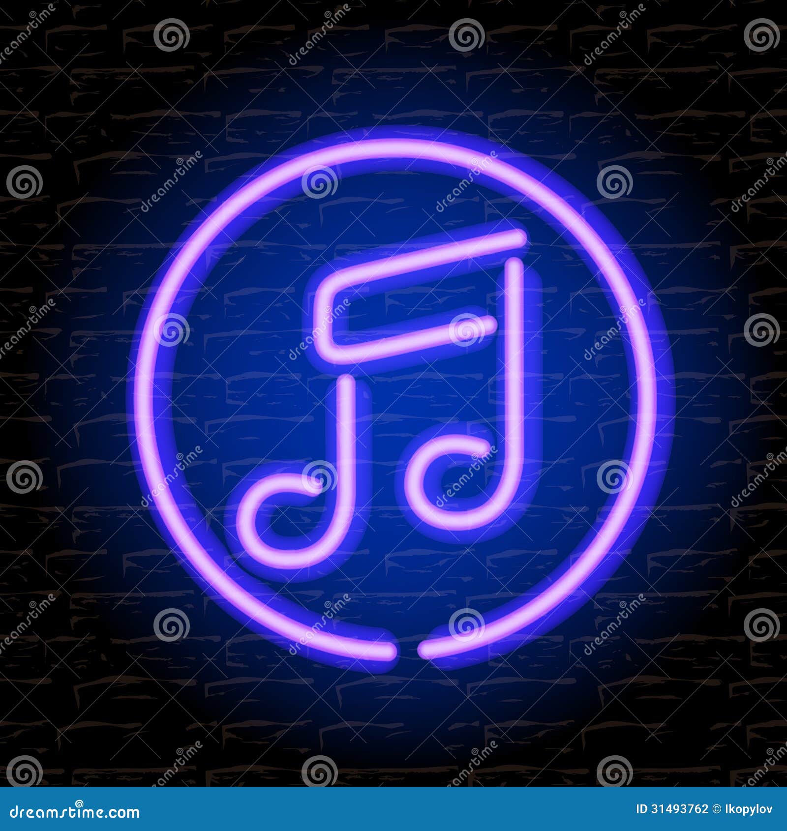 Neon Music Note on the Brick Wall Stock Vector - Illustration of ...
