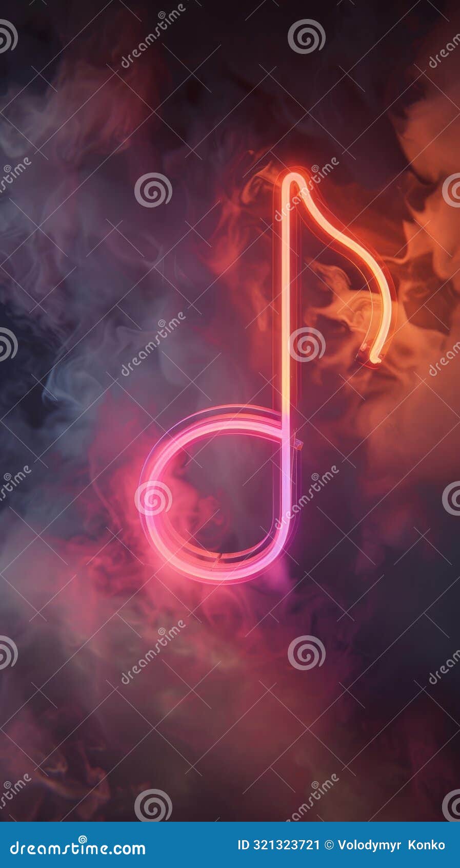 Neon Music Note in Smoky Background Stock Image - Image of design ...