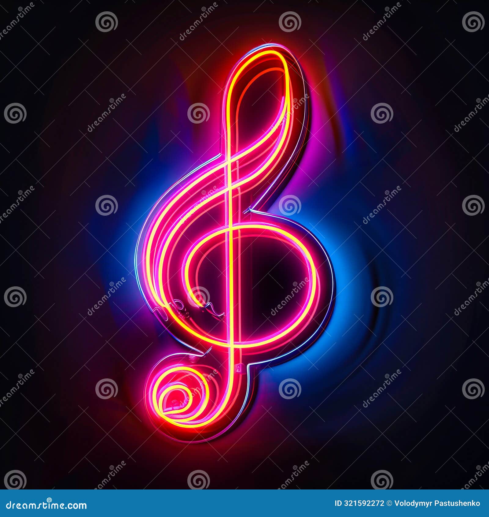 A Neon Music Note Symbol on a Dark Background Stock Illustration ...