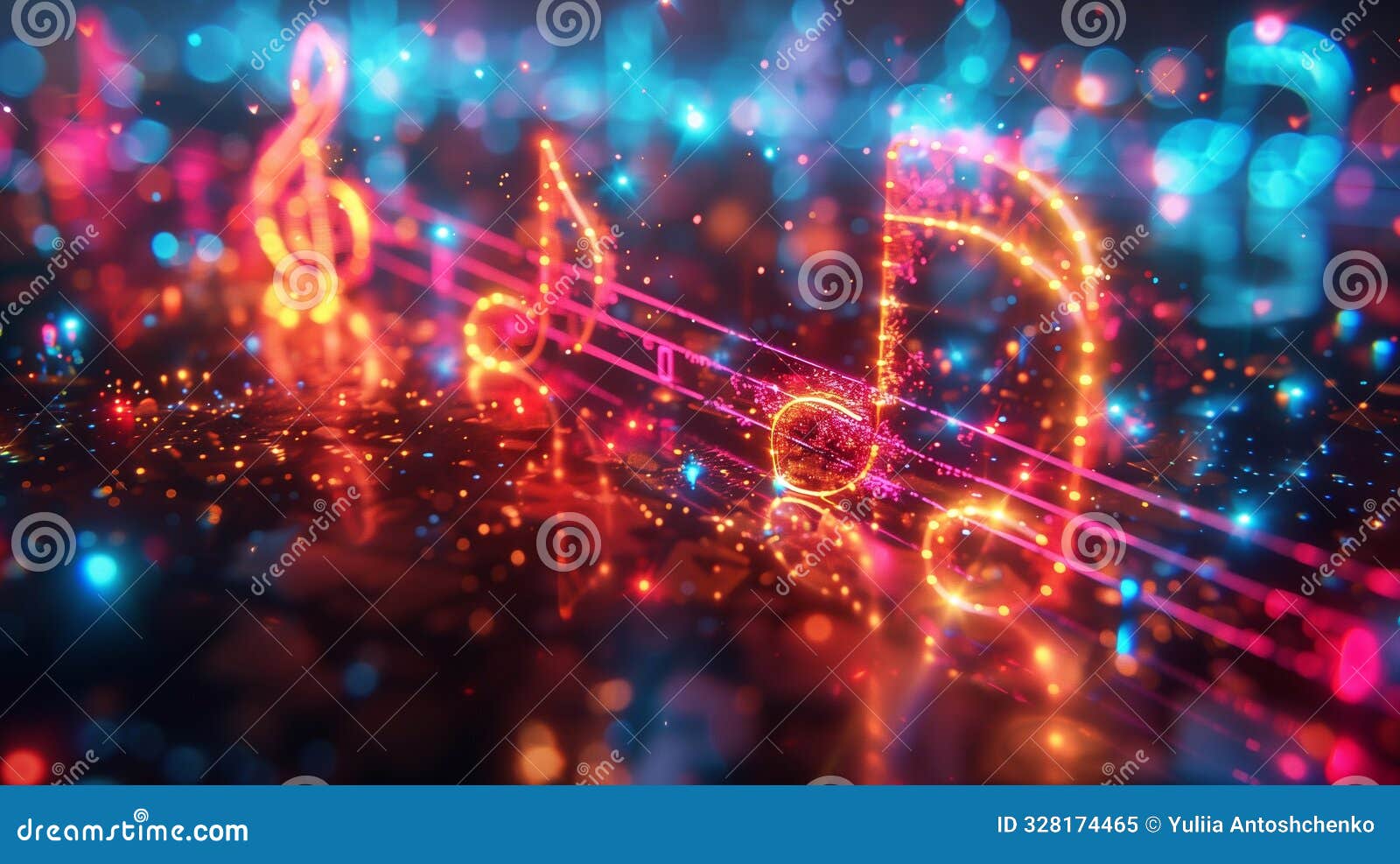 Neon Musical Background with Musical Notes Stock Illustration ...