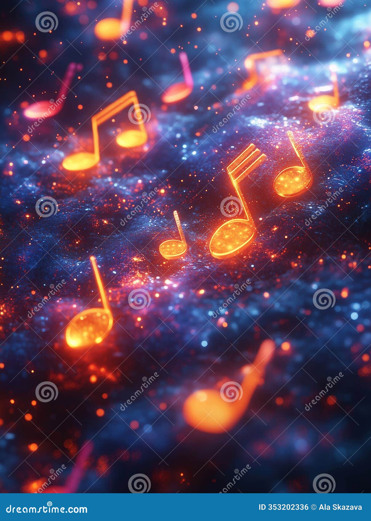 Neon Musical Notes Create Vibrant EDM Vibes in a Cosmic Setting Stock ...