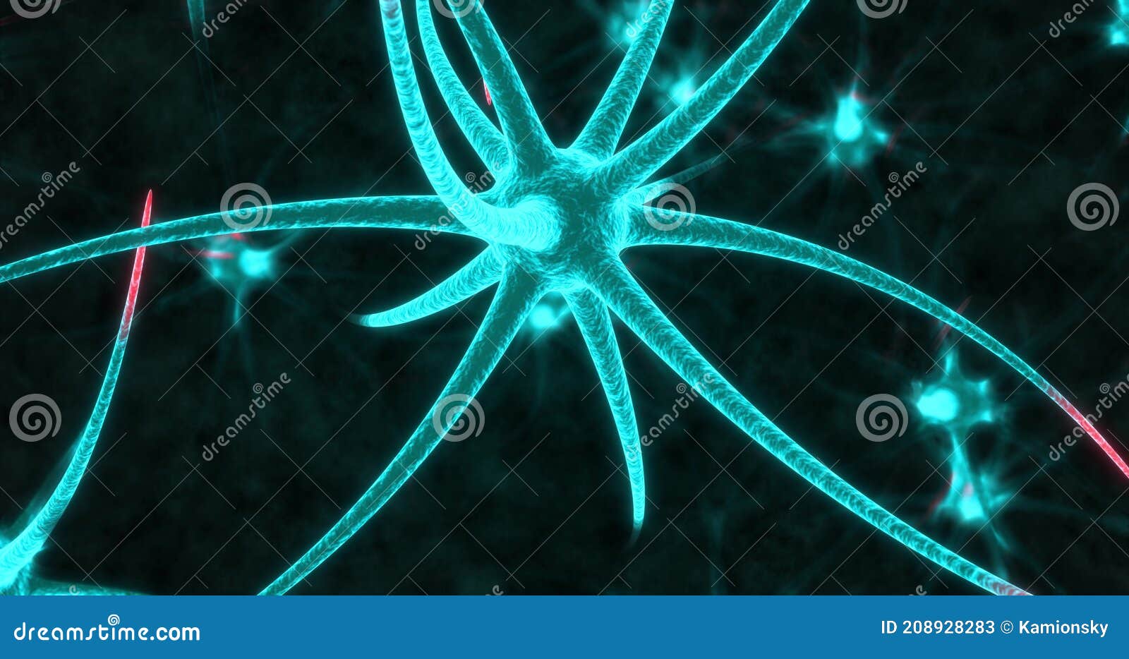 Neon Neuron Cells on the Black Background. 3D Illustration Stock ...
