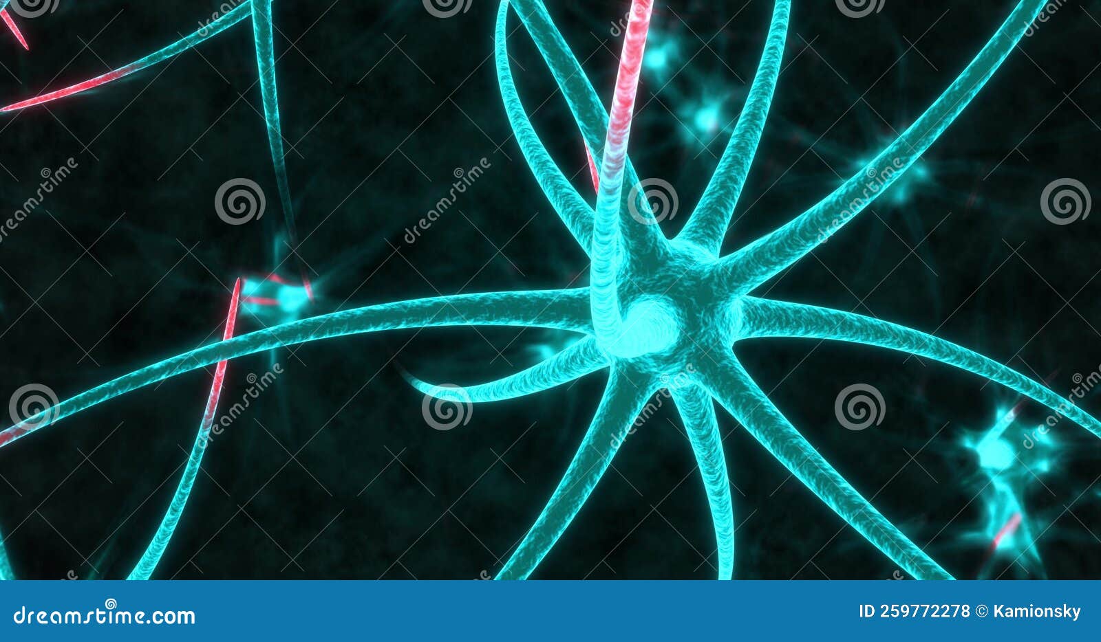 Neon Neuron Cells on the Black Background. 3D Illustration Stock ...
