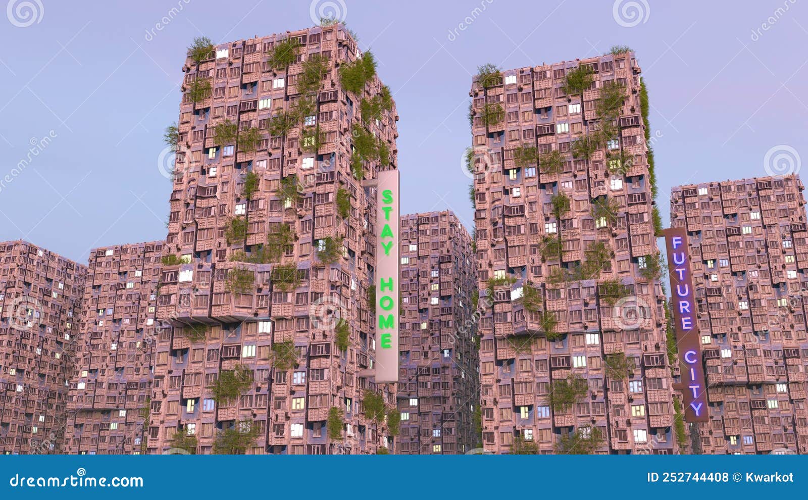 Neon Night in a Futuristic City. 3d Rendering Stock Illustration ...