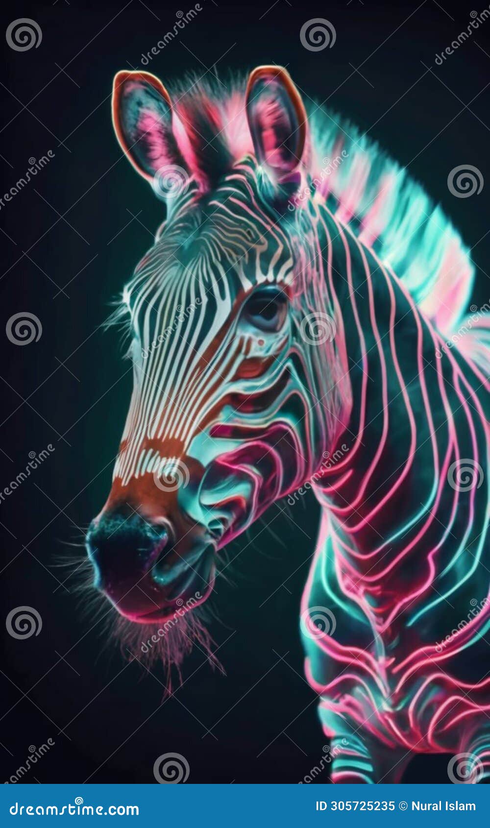 Neon Night Stripes: Hyper-Realistic Fluorescent Zebra Stock ...