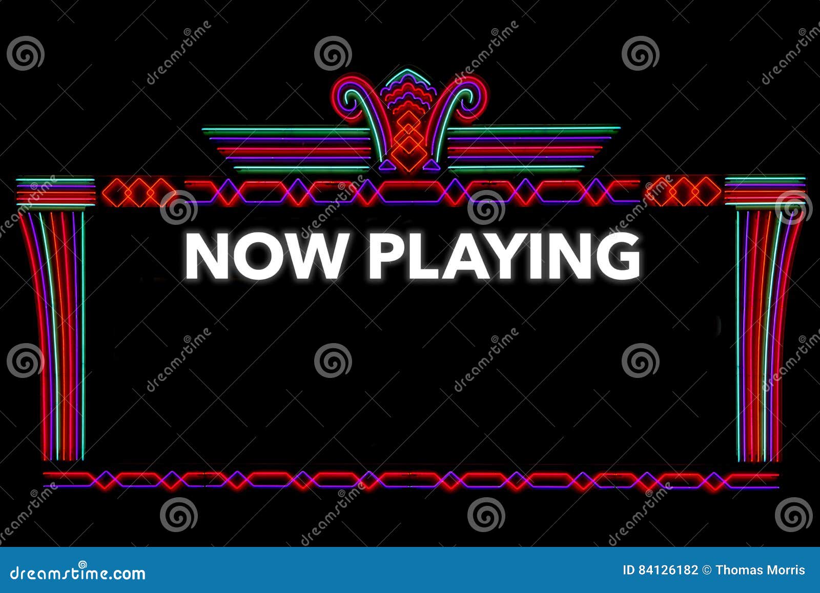 Neon `Now Playing` Sign stock photo. Image of event, sign - 84126182