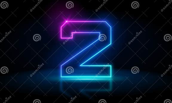 3d Render, Number Two Glowing in the Dark, Pink Blue Neon Light. Stock ...