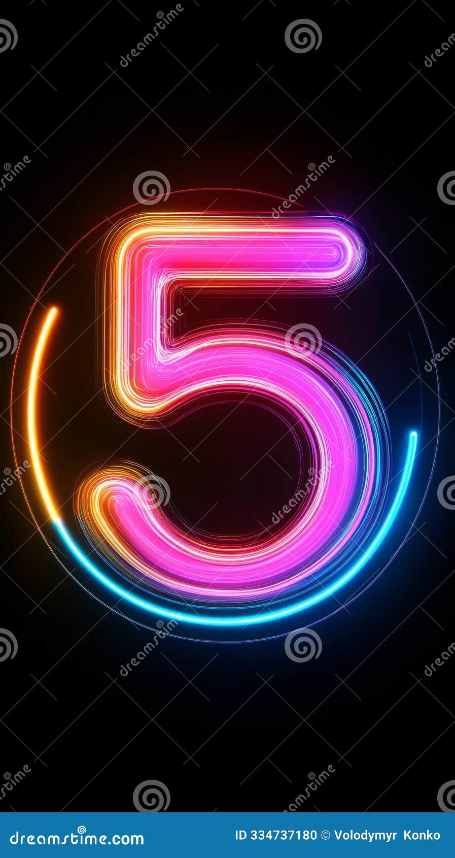 Neon Number Five Against Black Background Stock Photo - Image of ...