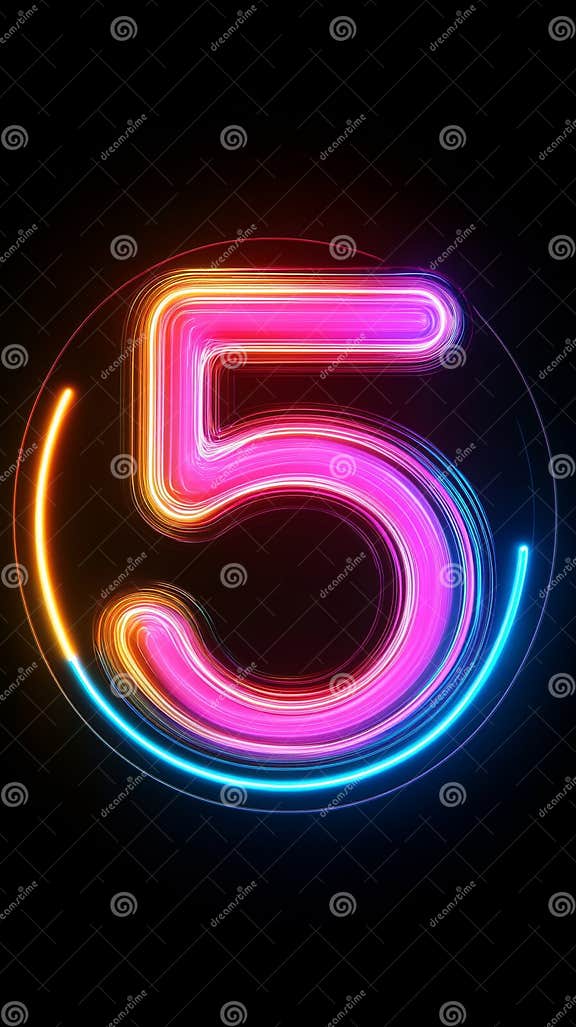 Neon Number Five Against Black Background Stock Photo - Image of ...