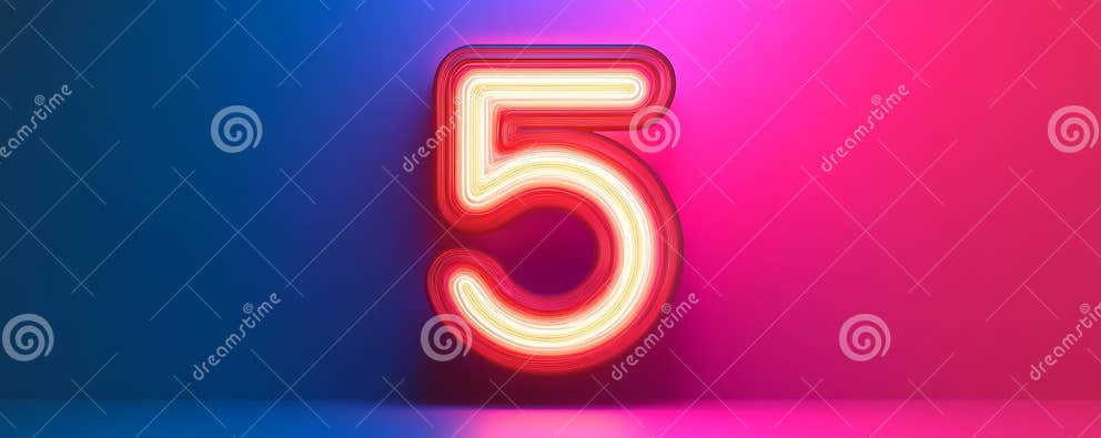 Neon Number Five with Gradient Background Stock Photo - Image of ...
