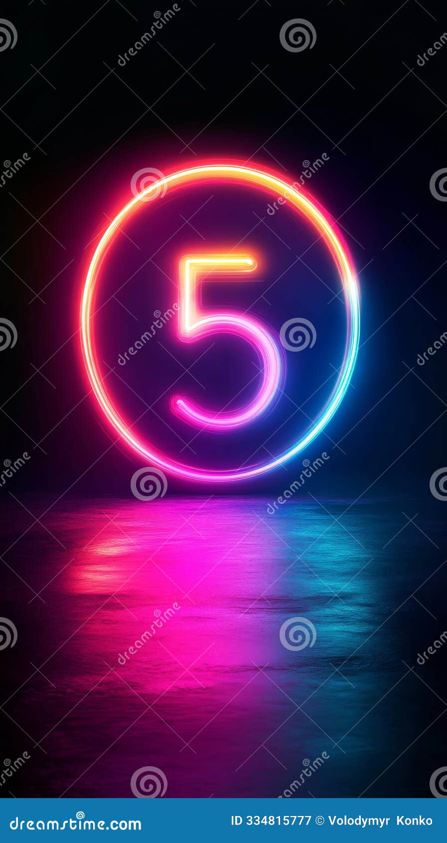 Neon Number Five Reflected on a Dark Wet Surface Stock Image - Image of ...