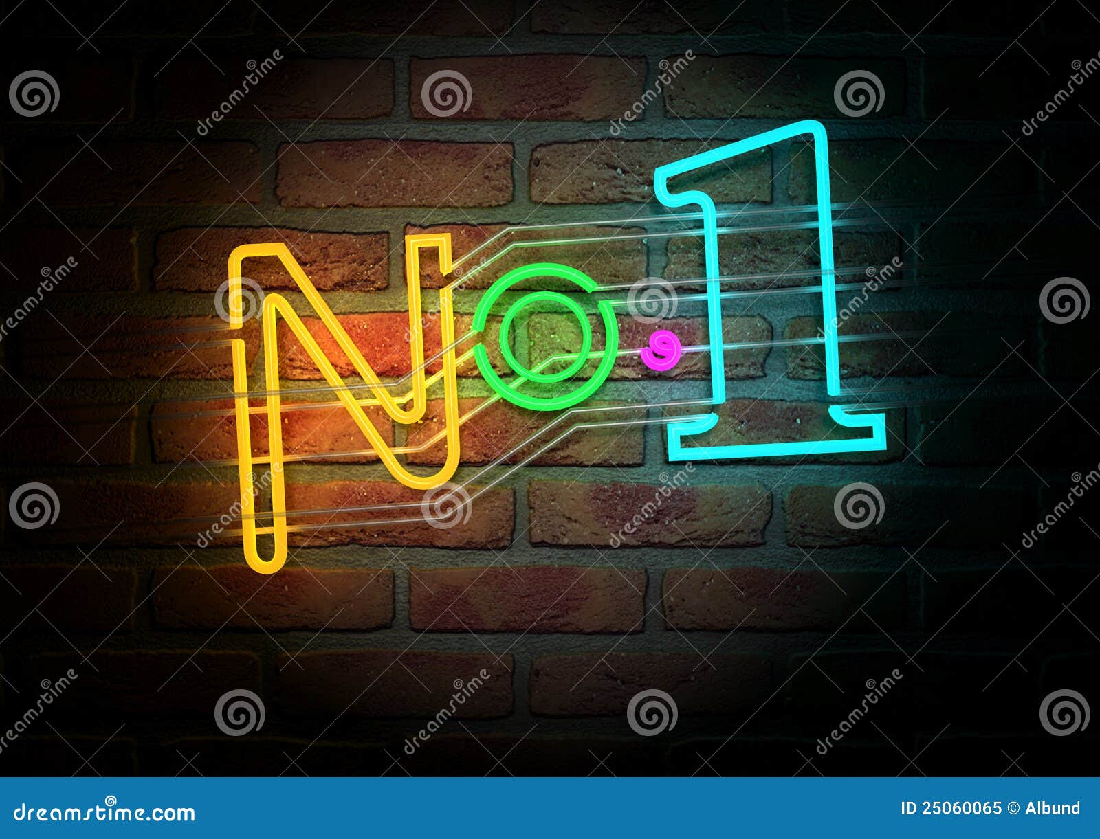 Neon Number One Sign on a Face Brick Wall Stock Illustration ...