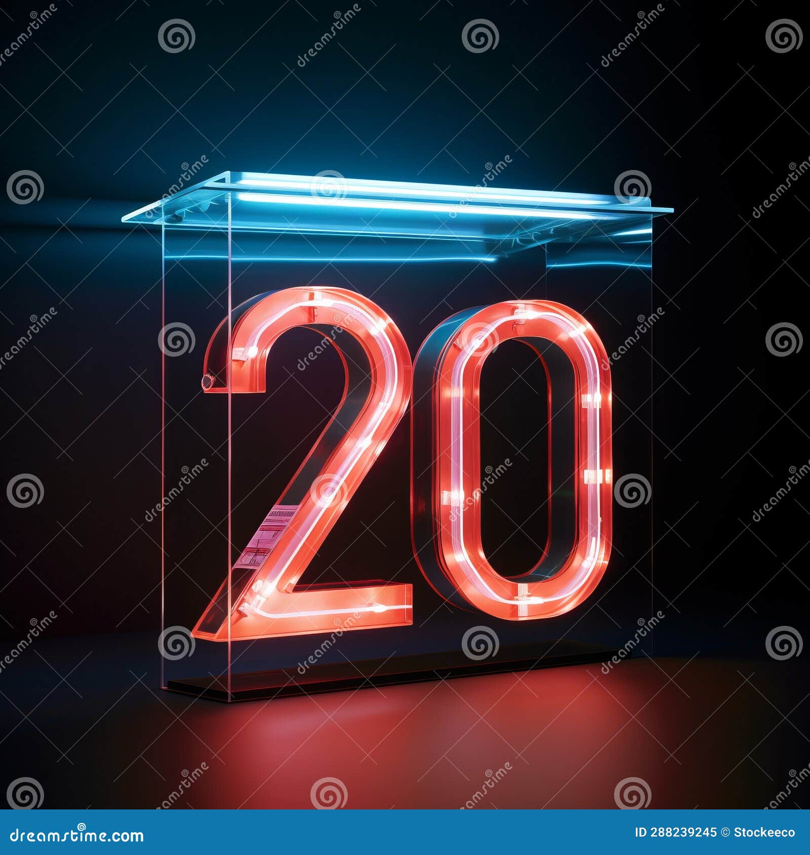 Neon Number 20: Realistic Rendering with Low Depth of Field Stock ...