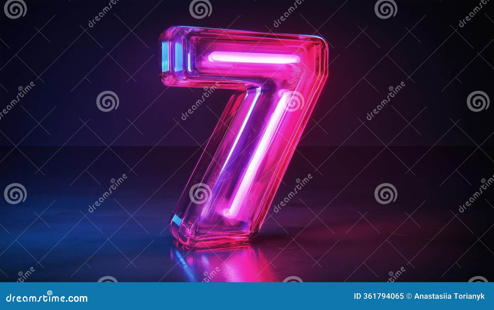 Neon Number Seven Glowing Fully Inside Glass Symbol 7 Shape Stock Image ...