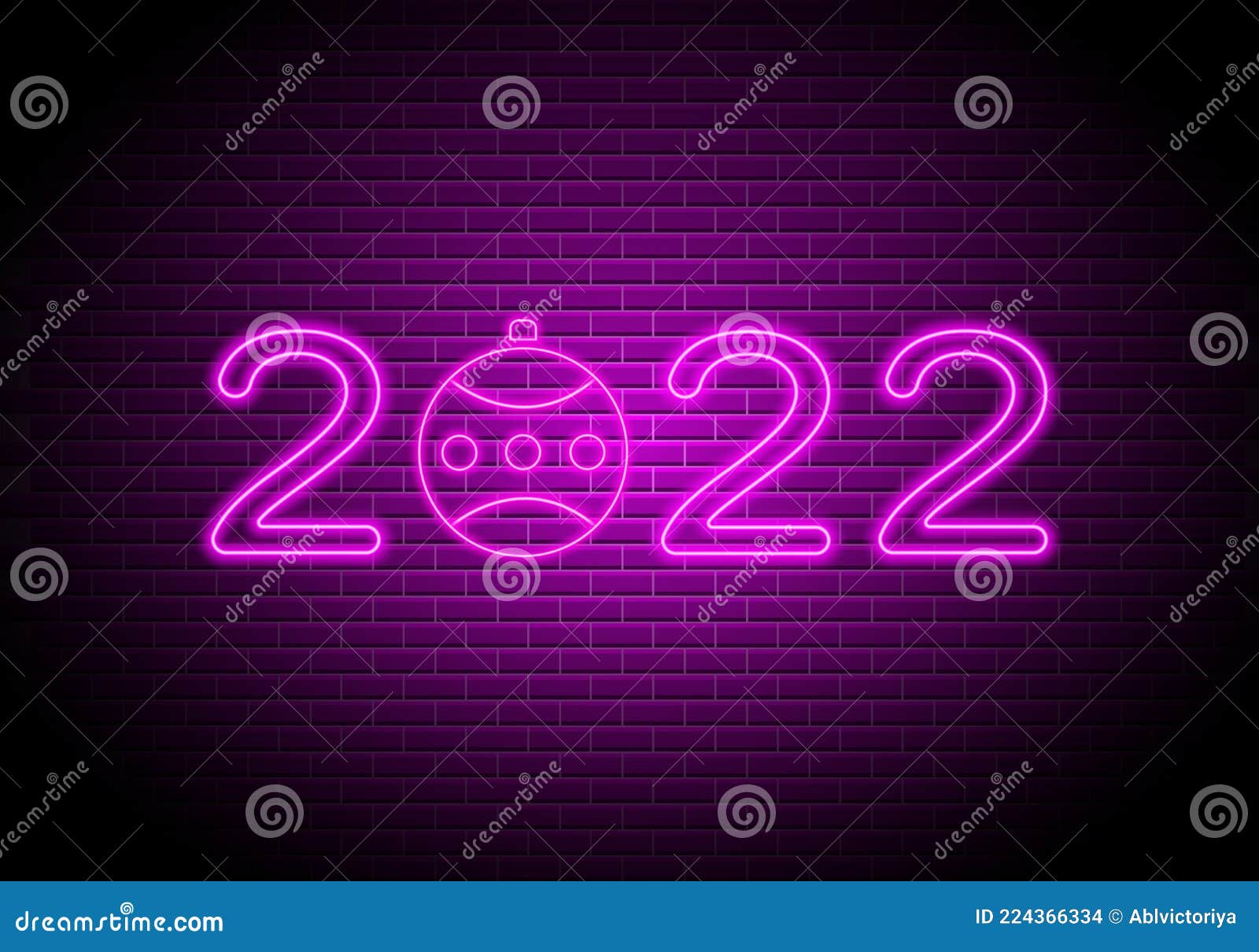 2022 Neon Numbers. New Year Lightning Sign on Brick Wall Background ...