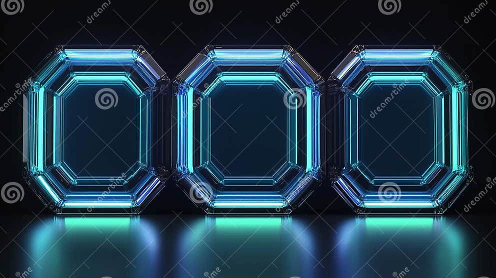Neon Octagon Frames Abstract Futuristic Background 3D Render Stock ...