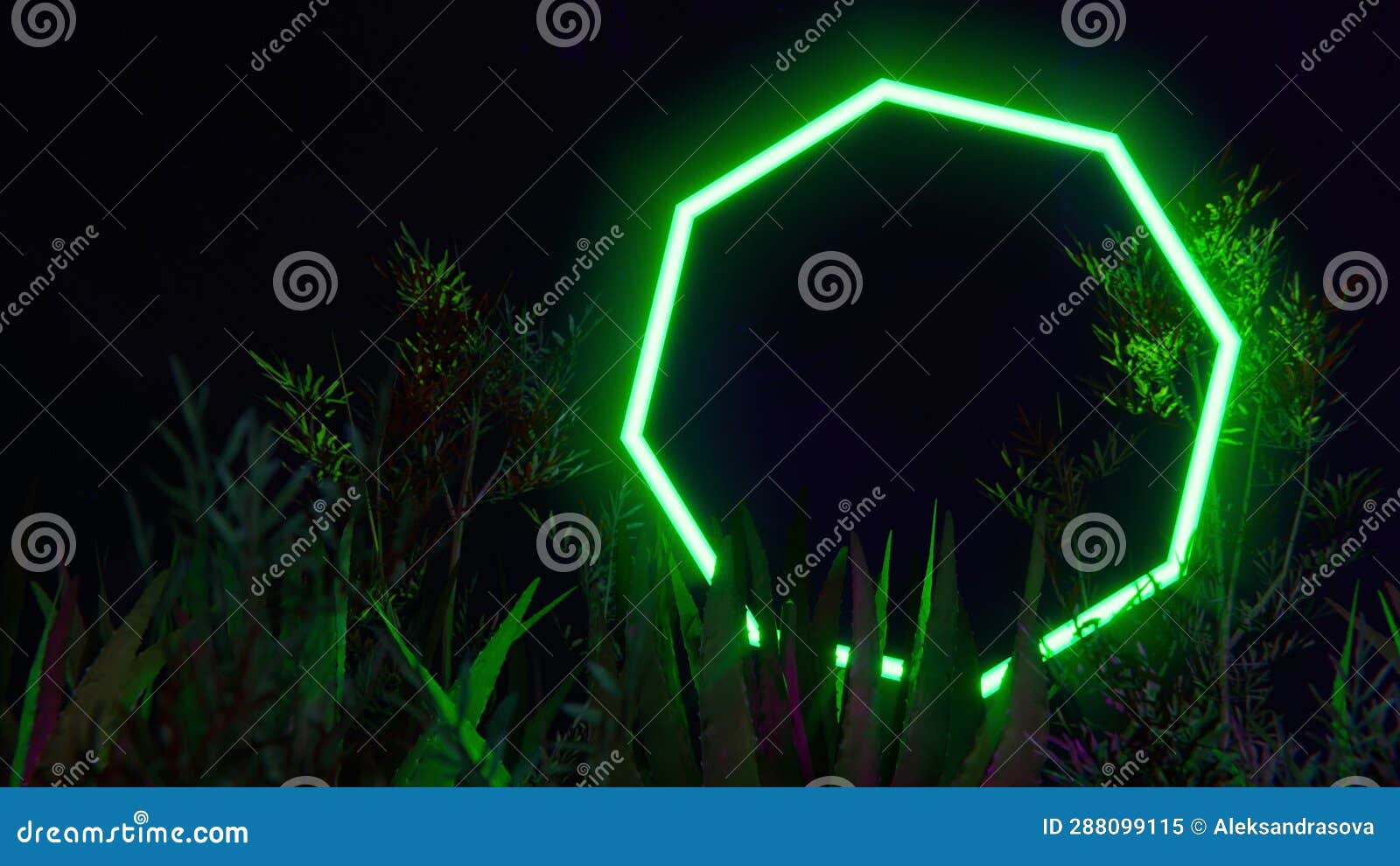 Neon Octagon Rotating among Tropical Plants. Loop Animation Stock Video ...