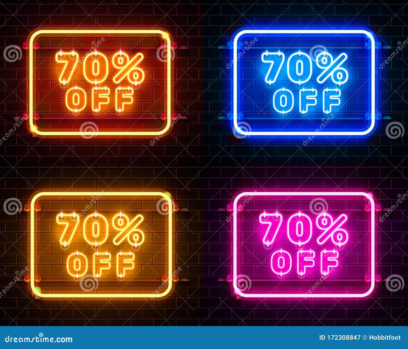 Neon 70 Off Text Banner Color Set. Night Sign Stock Vector ...