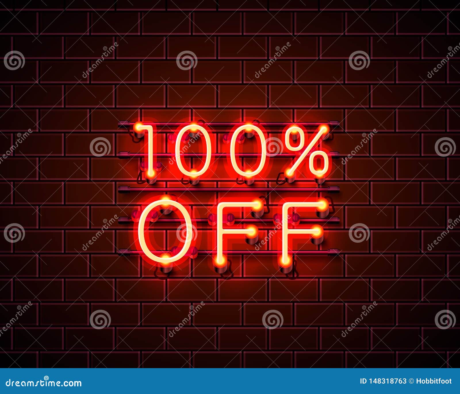 Neon 100 Off Text Banner. Night Sign Stock Vector - Illustration of ...