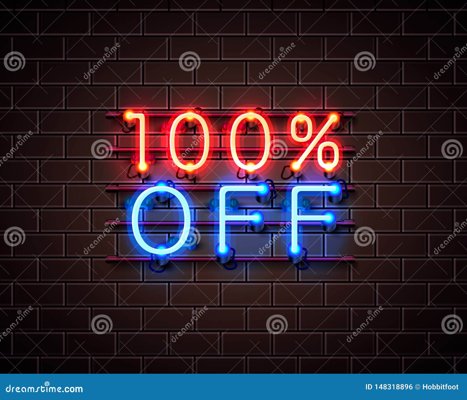 Neon 100 Off Text Banner. Night Sign Stock Vector - Illustration of ...