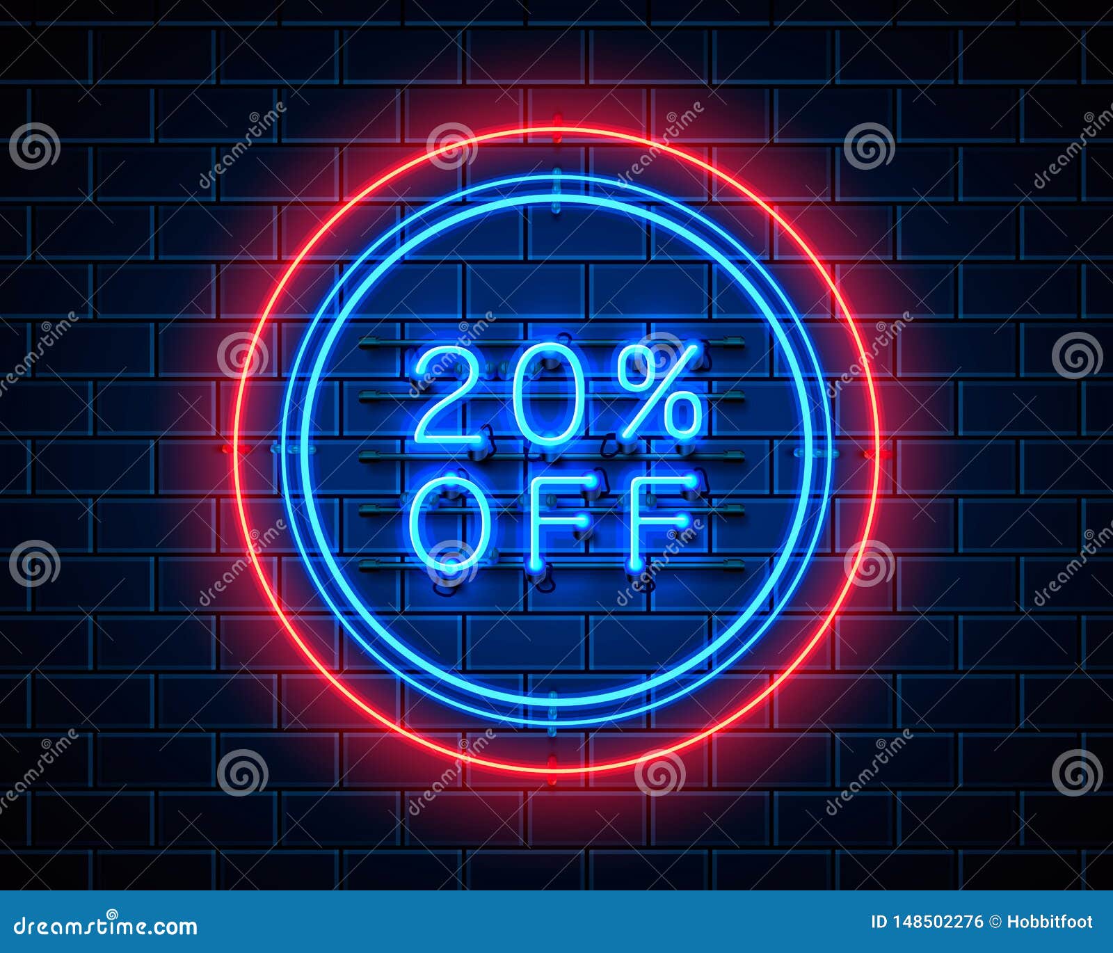 Neon 20 Off Text Banner. Night Sign Stock Vector - Illustration of ...