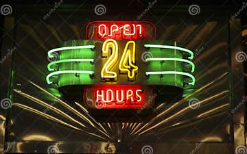Neon Open 24 Hours Sign stock image. Image of bright - 11129027