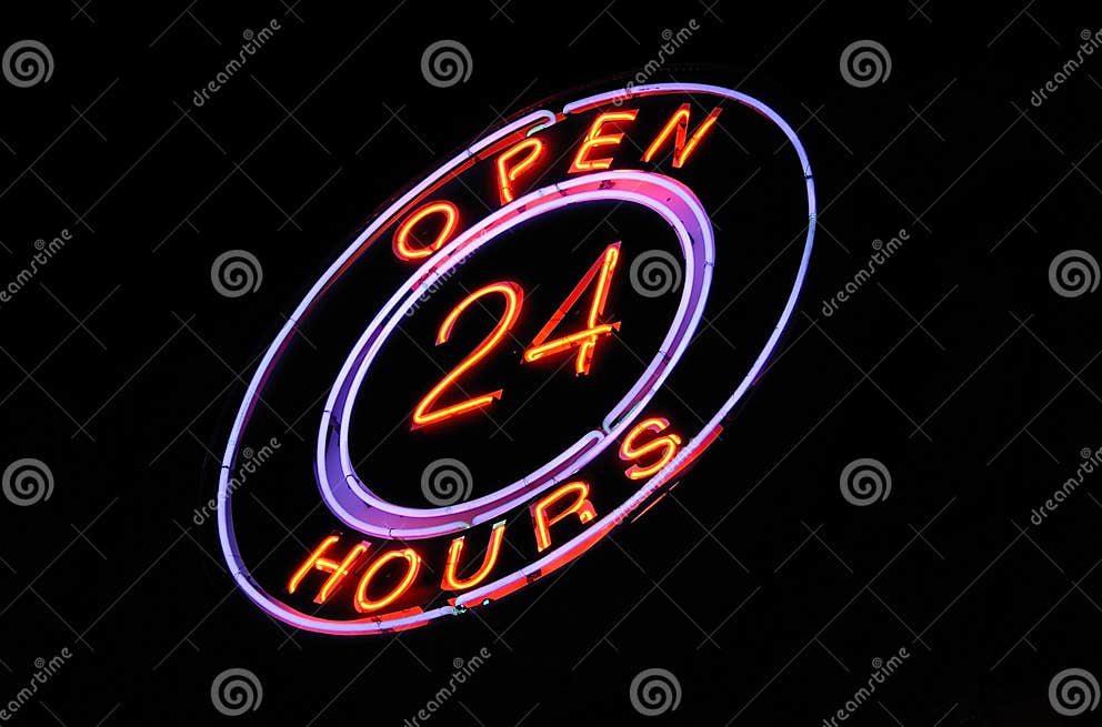 Neon Open 24 hours sign stock photo. Image of restaurant - 4001242