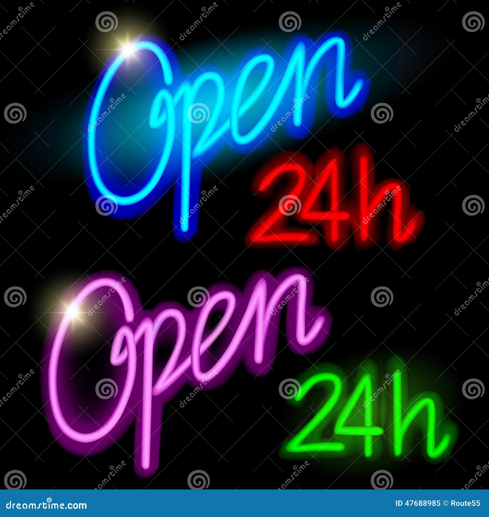 Neon open 24h stock vector. Illustration of advertisement - 47688985