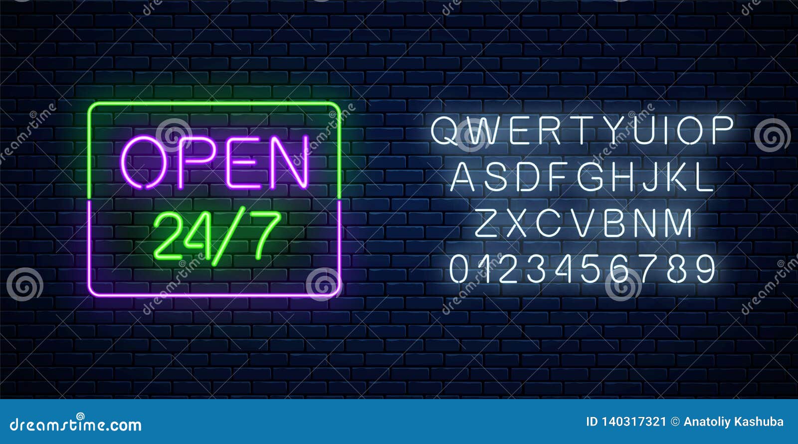 Neon Open 24 Hours 7 Days a Week Sign in Rectangle Shape with Alphabet ...