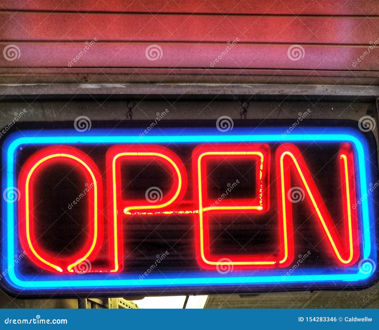 A Neon Open Sign at a Business Stock Photo - Image of cafe, door: 154283346
