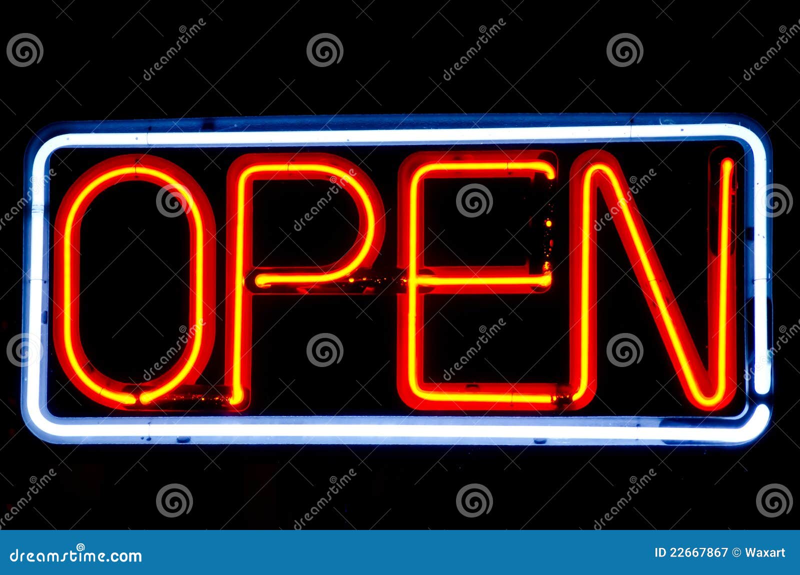 Neon Open Sign in Cafe Window Stock Image - Image of notice, open: 22667867