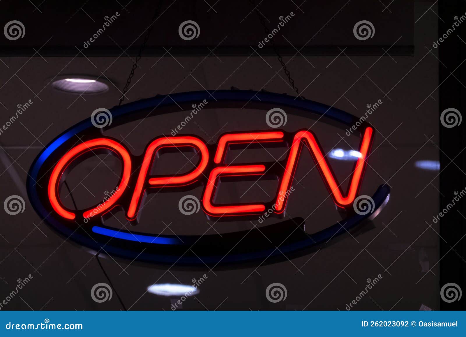 An Neon OPEN Sign at Night at a Store Stock Photo - Image of business ...