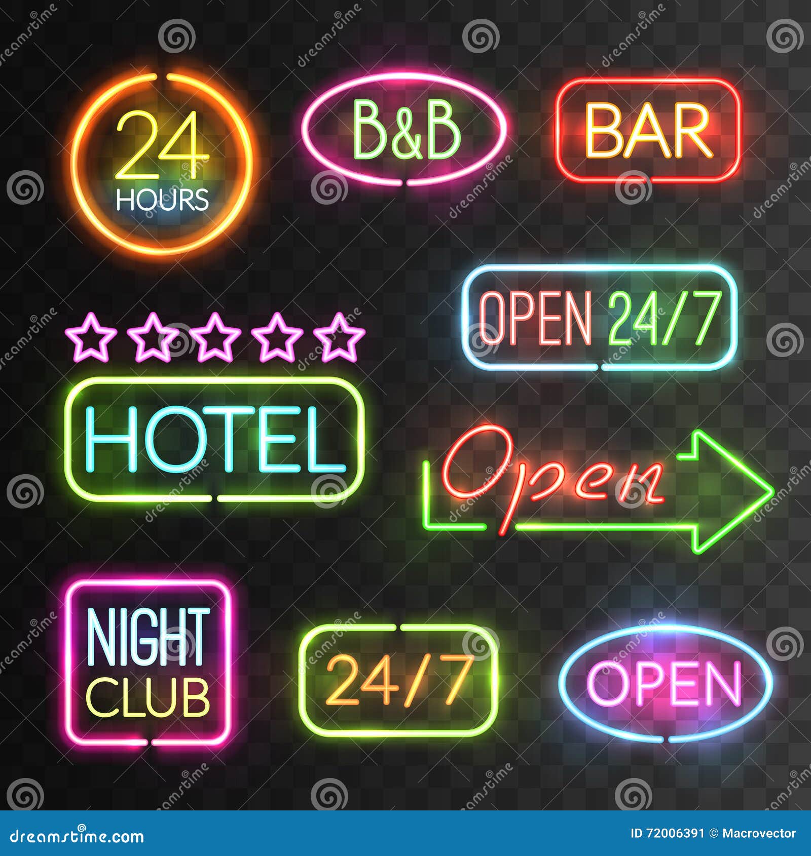 Neon Open Sign Set stock vector. Illustration of object - 72006391